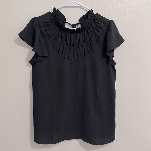 Halogen | Tops | Nwt Halogen Black Short Sleeve Tie Back Ruffle Blouse ...